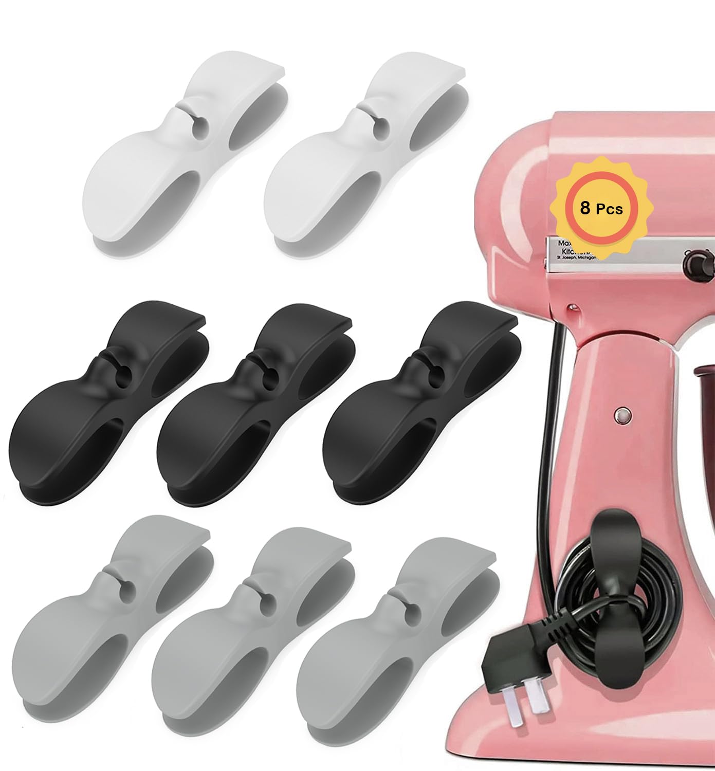 Cord Organizer for Kitchen Appliances, 8 Pack Appliance Cord Organizer Stick On Appliance Cord Holder Cord Wrapper for Cables Organizer for Kitchen Appliances Mixers, Coffee Makers, Pressure Cookers