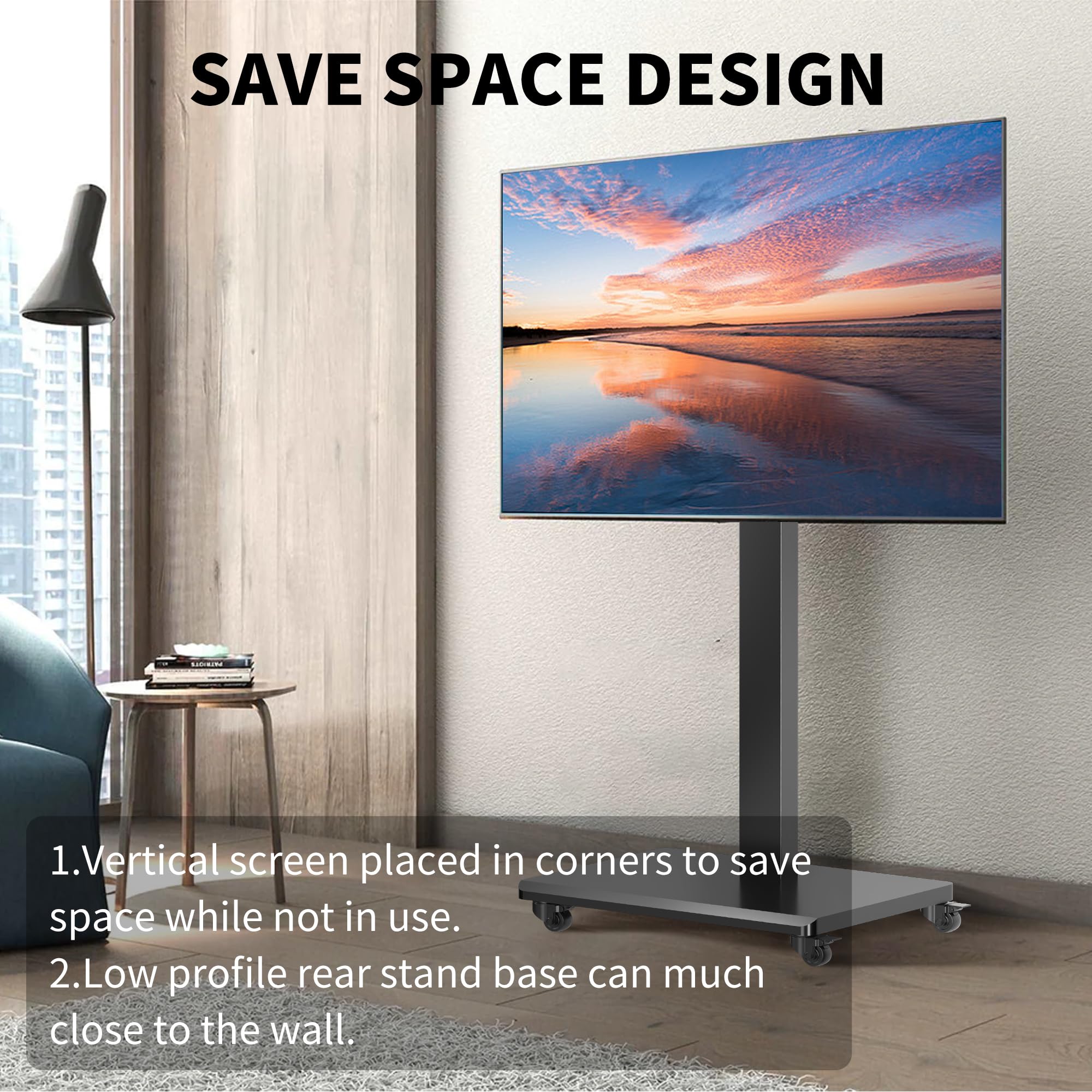 XINLEI Rotating Mobile TV Cart with Wheels Rolling TV Stand for 26-55" Flat Panel Screens TVs, Portrait to Landscape, Height Adjustable Floor Stand Base Max VESA 400x400mm