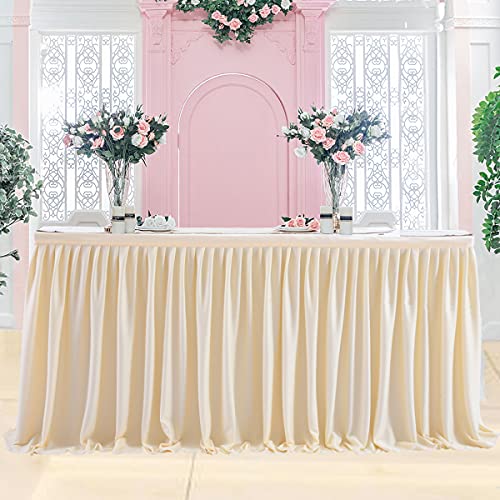 Leegleri 6 ft Ivory White Polyester Pleated Table Skirt for Rectangle Table,Ruffle Tutu Table Cloth for Baby Shower Wedding,Birthday Party,Gender Reveal,Dessert Cake Tables