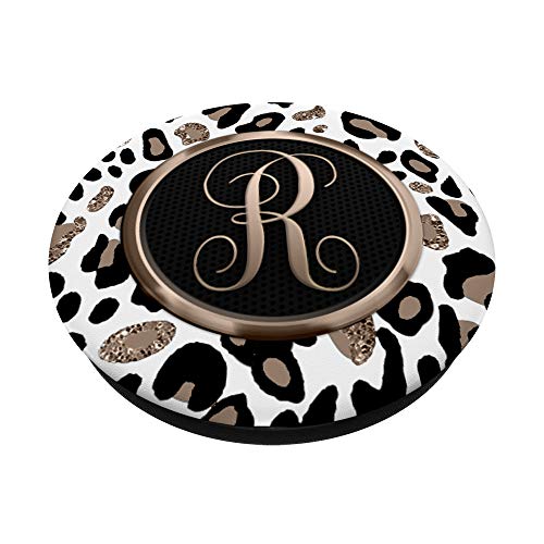 White Leopard Print Cheetah Monogram Initial "Letter R" PopSockets Swappable PopGrip