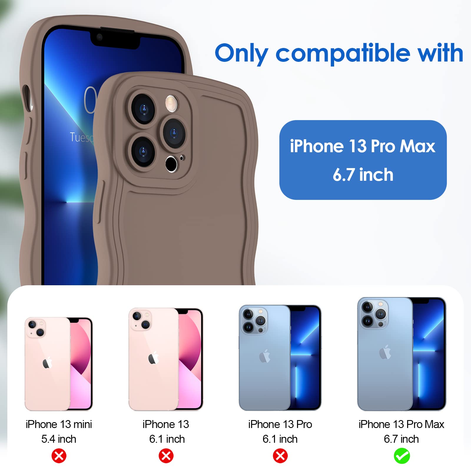 Anuck for iPhone 13 Pro Max Case Wave, Curly Frame Design for Women Girls, Cute Wavy Solid Color Aesthetic Phone Case Soft Flexible TPU Shockproof Full-Body Protective Cover 6.7" - Brown