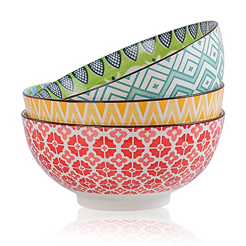 AHX Porcelain Large Serving Bowls - Salad Soup Noodle Ramen Bowls - Big Cereal Pasta Bowl Set - 3 Pack Large Capacity Ceramic Bowl sets -Microwave & Dishwasher Safe - 8inchļ¼57oz/1.8 Quart