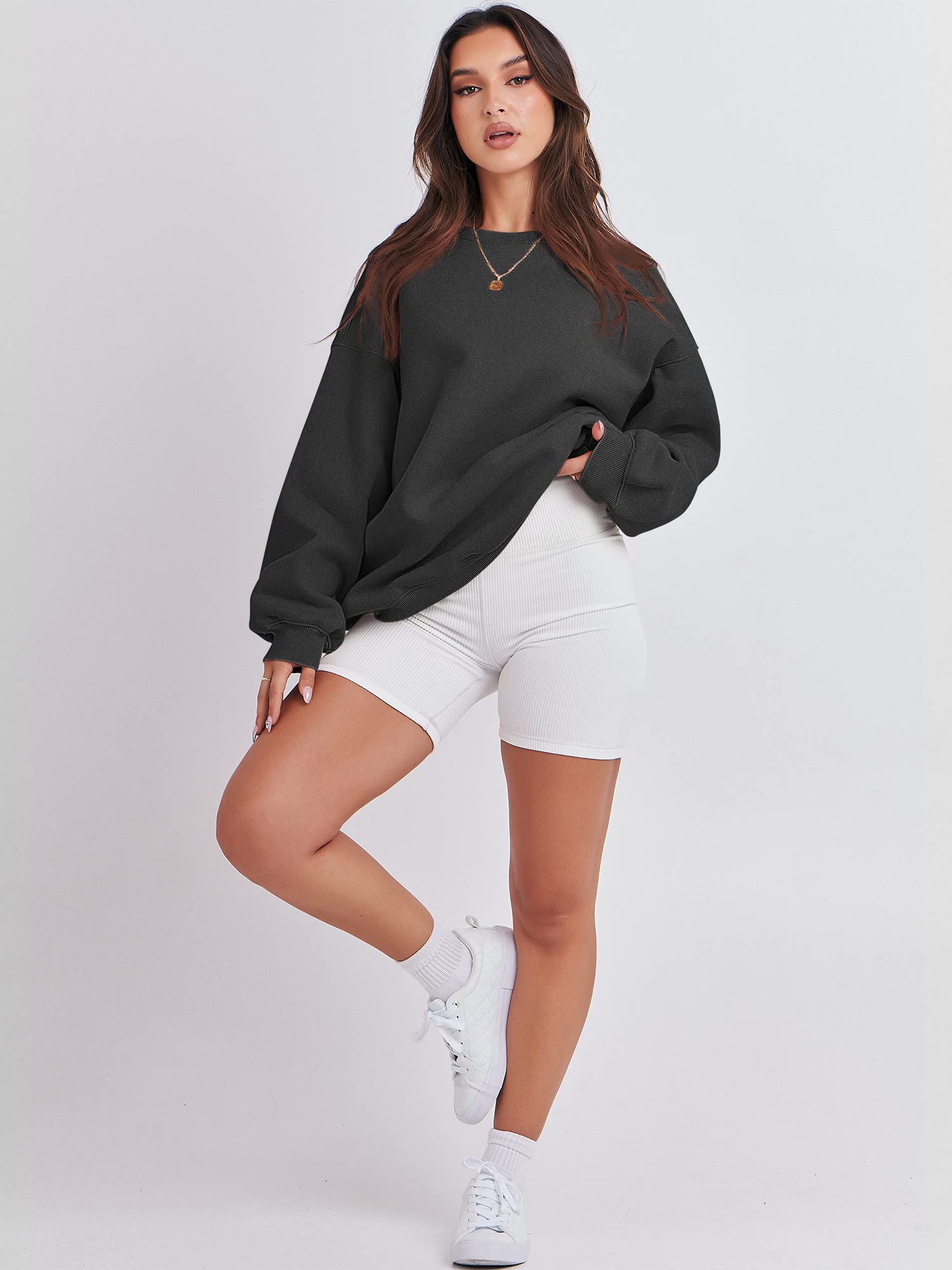 ANRABESS Women's Sweatshirts Hoodies Crewneck Oversized Fleece Pullover Sweaters Cute Top Y2K Teen Girls Preppy Clothes 2024 Black Medium