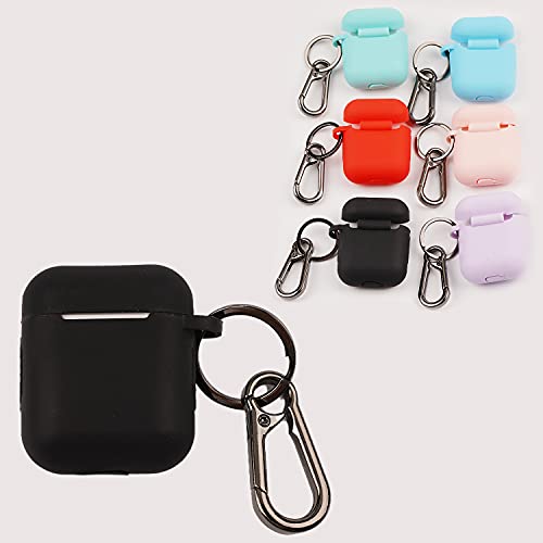Antetek Compatible for AirPods Case with Keychain,Silicone Protective Cover Accessories Compatible with Apple AirPods 1st and 2nd Generation,Support Wireless Charging Shockproof (Black)