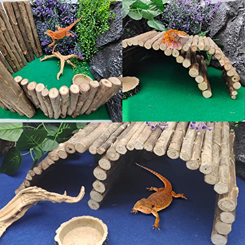 Hamiledyi Large Reptile Hideout Wood Bridge Ladder Hiding Hut Bearded Dragon Hammock Lizards Habitat Decor Climbing Accessories Tortoise Hide Cave Toy for Gecko Snake Chameleon Gecko Iguana