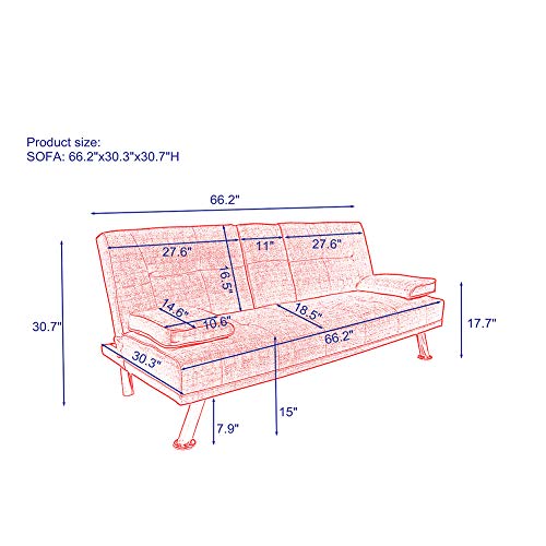 LTT Futon Sofa Bed, Futon Couch, Sleeper Dark Grey Fabric Folding Sofa Bed Dual-Purpose Multi-Functional