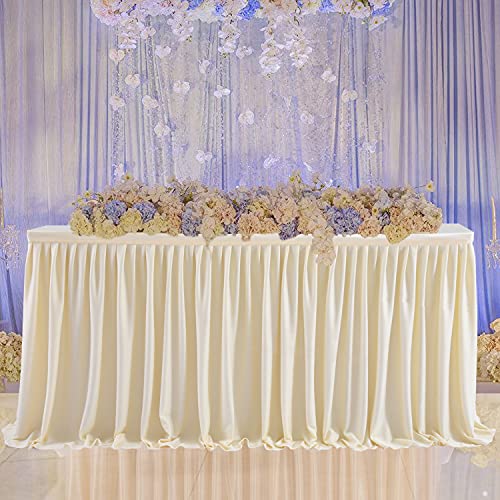 Leegleri 6 ft Ivory White Polyester Pleated Table Skirt for Rectangle Table,Ruffle Tutu Table Cloth for Baby Shower Wedding,Birthday Party,Gender Reveal,Dessert Cake Tables
