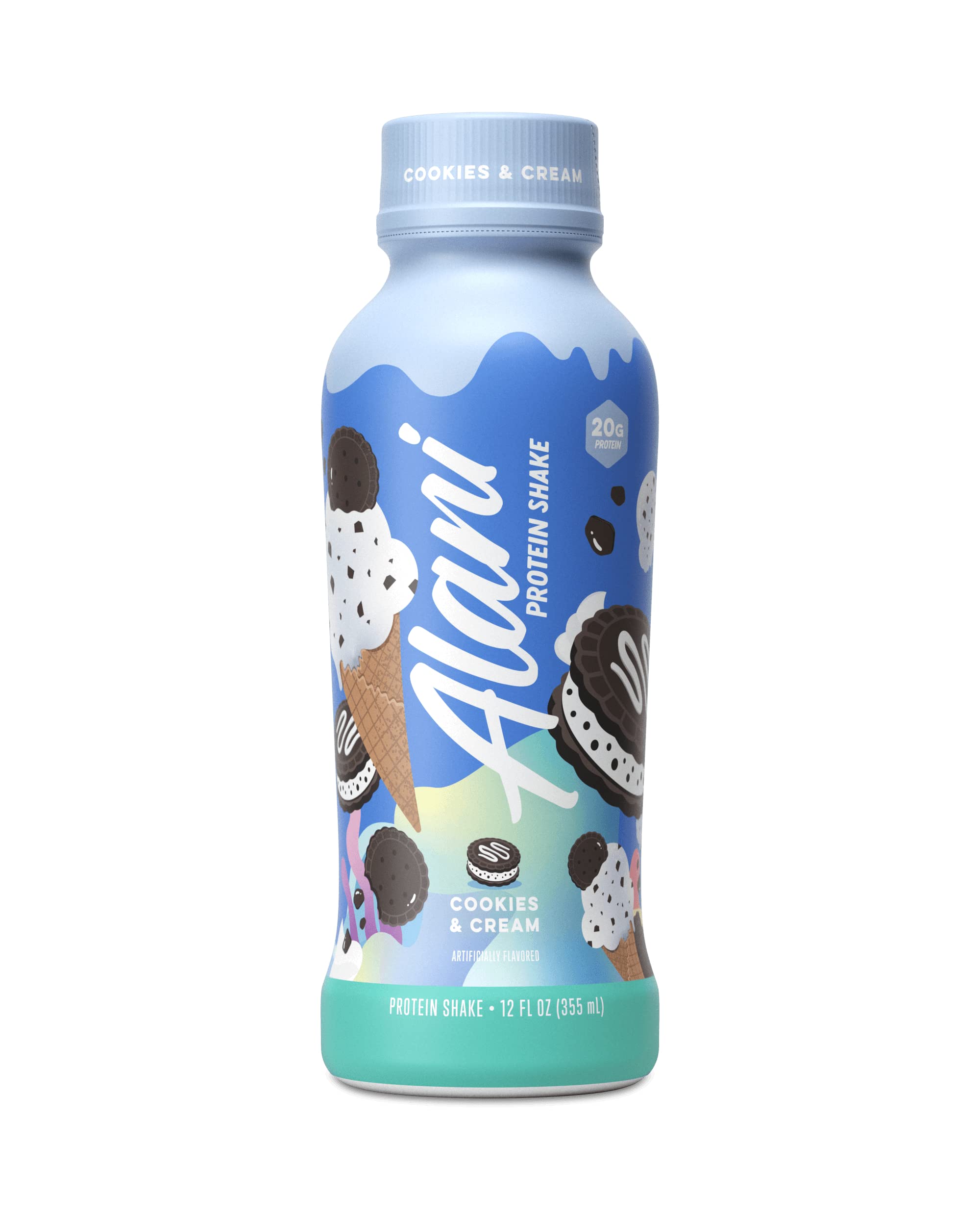 Alani Nu Protein Shake, Ready to Drink, Naturally Flavored, Gluten Free, Only 140 Calories with 20g Protein per 12 Fl Oz bottle (Cookies & Cream, 4 Pack), Number Of Items 1