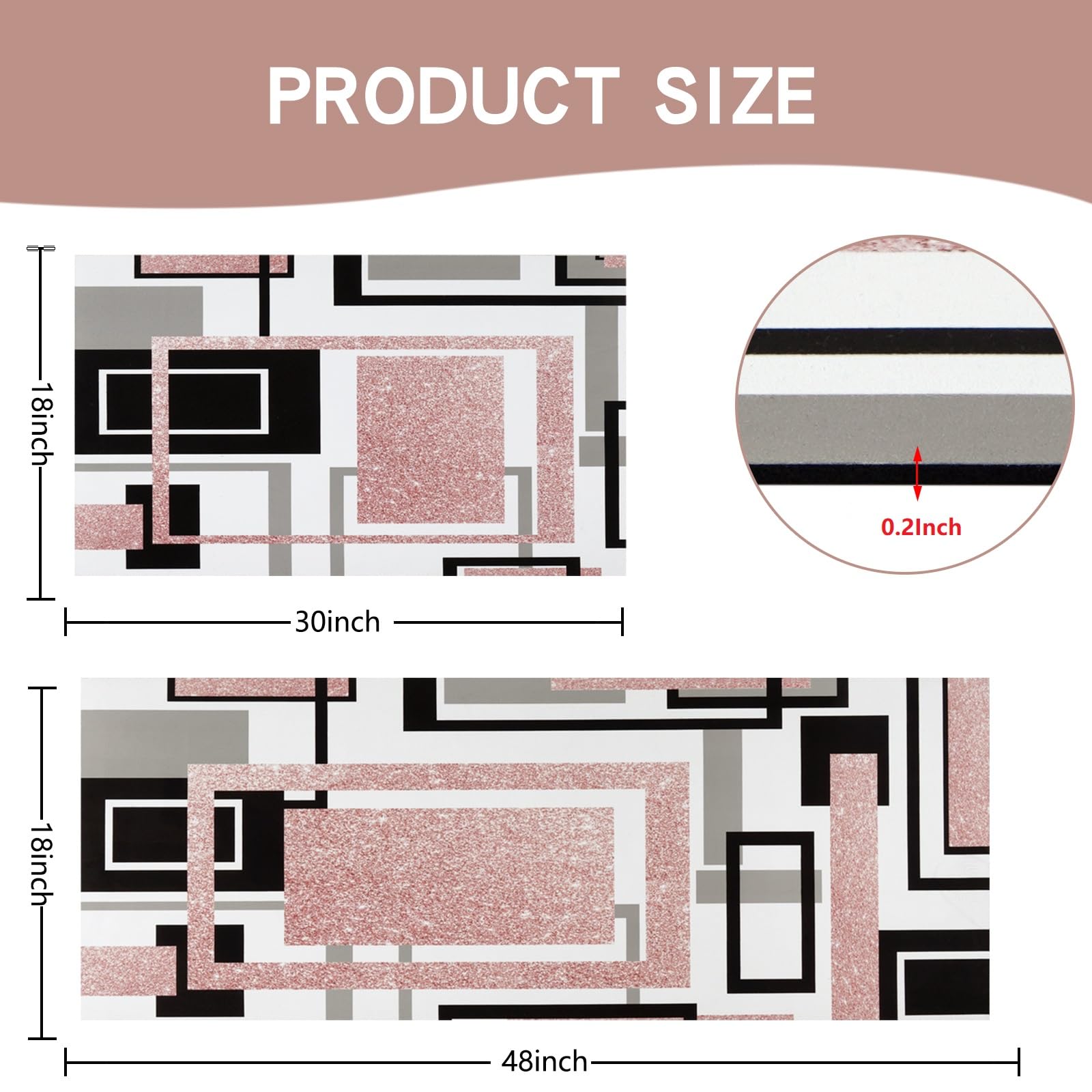 FRAMICS Anti Fatigue Kitchen Mats Set of 2, Non Slip Cushioned Kitchen Rug Sets, Washable Geometric Square Kitchen Runner Rugs for Home Office Laundry, 17'' x 47'' + 17'' x 30'' Abstract Art Patchwork