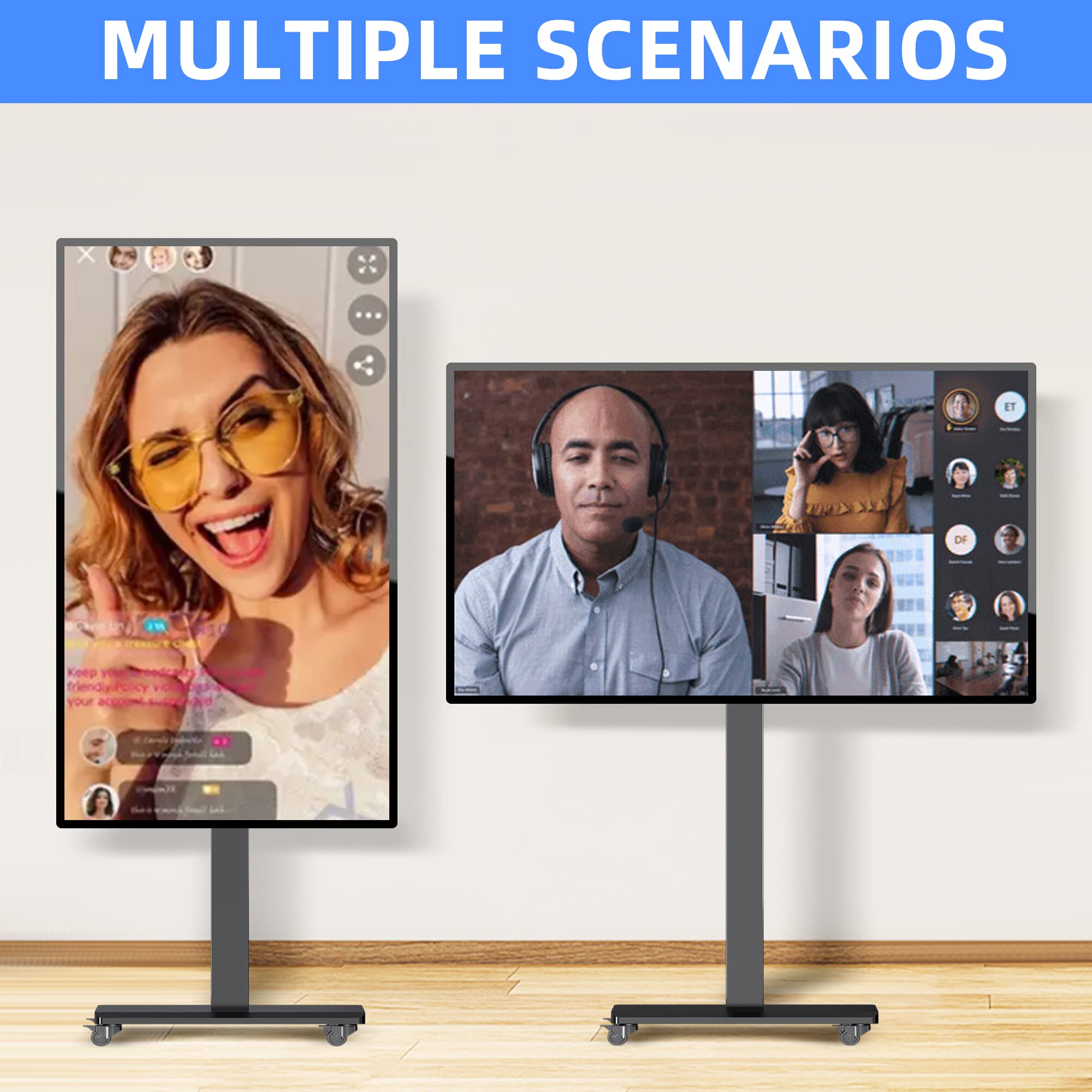 XINLEI Rotating Mobile TV Cart with Wheels Rolling TV Stand for 26-55" Flat Panel Screens TVs, Portrait to Landscape, Height Adjustable Floor Stand Base Max VESA 400x400mm