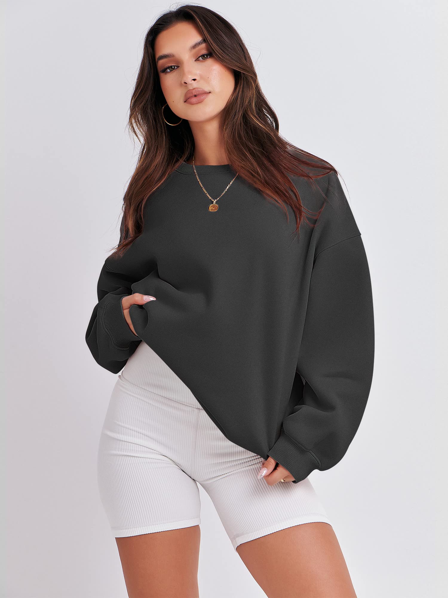 ANRABESS Women's Sweatshirts Hoodies Crewneck Oversized Fleece Pullover Sweaters Cute Top Y2K Teen Girls Preppy Clothes 2024 Black Medium