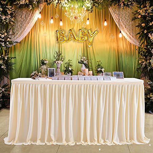 Leegleri 6 ft Ivory White Polyester Pleated Table Skirt for Rectangle Table,Ruffle Tutu Table Cloth for Baby Shower Wedding,Birthday Party,Gender Reveal,Dessert Cake Tables