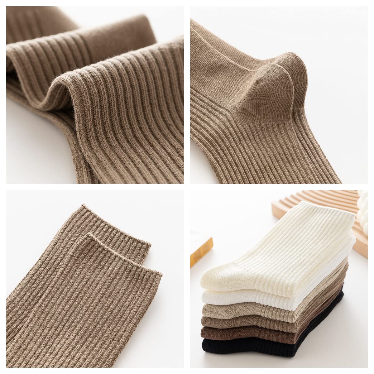 MarJunSep Womens Cute Crew Socks Neutral Cotton Slouchy Loafer Boot Dress Socks Women Girls Granola Essentials 6 Pairs Pack