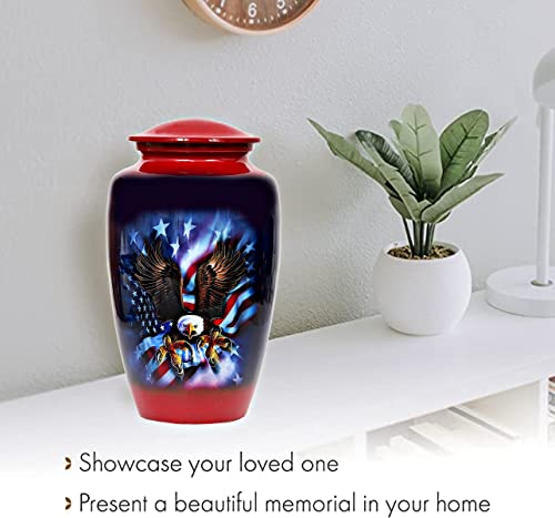 HLC Eagle with USA Flag Cremation Urn for Human Ashes - Adult Funeral Urn Handcrafted - Affordable Urn for Ashes (Adult (200 lbs) – 10.5 x 6 “ , Cremation Urn)