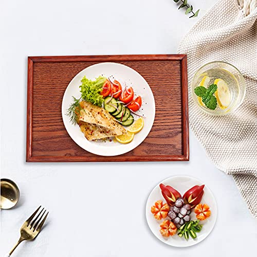 Solid Wood Serving Tray, Rectangle Non-Slip Tea Coffee Snack Plate, Food Meals Serving Tray with Raised Edges for Home Kitchen Restaurant(11.8x7.9x0.8, Brown)