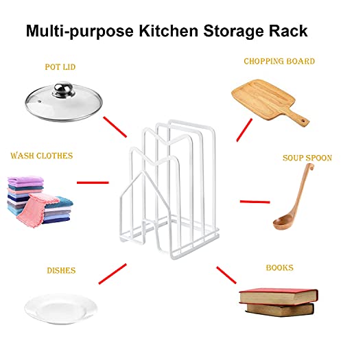 Cutting Board Rack, HLLBRC Chopping Board Organizer Stand Holder Rack, Dishes Plates Pot Pan Lids Rack Organizer for Kitchen Cabinet Countertop (white)