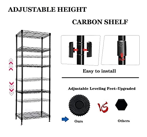 vkahaak 5 Tier Adjustable Wire Shelving Unit, 22" x 12" x 60" Metal Storage Rack with 4 Hooks, Steel Utility Storage Shelf Organization for Kitchen/Garage/Bathroom/Pantry/Closet, Black