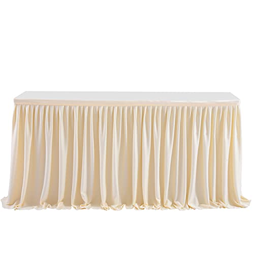 Leegleri 6 ft Ivory White Polyester Pleated Table Skirt for Rectangle Table,Ruffle Tutu Table Cloth for Baby Shower Wedding,Birthday Party,Gender Reveal,Dessert Cake Tables