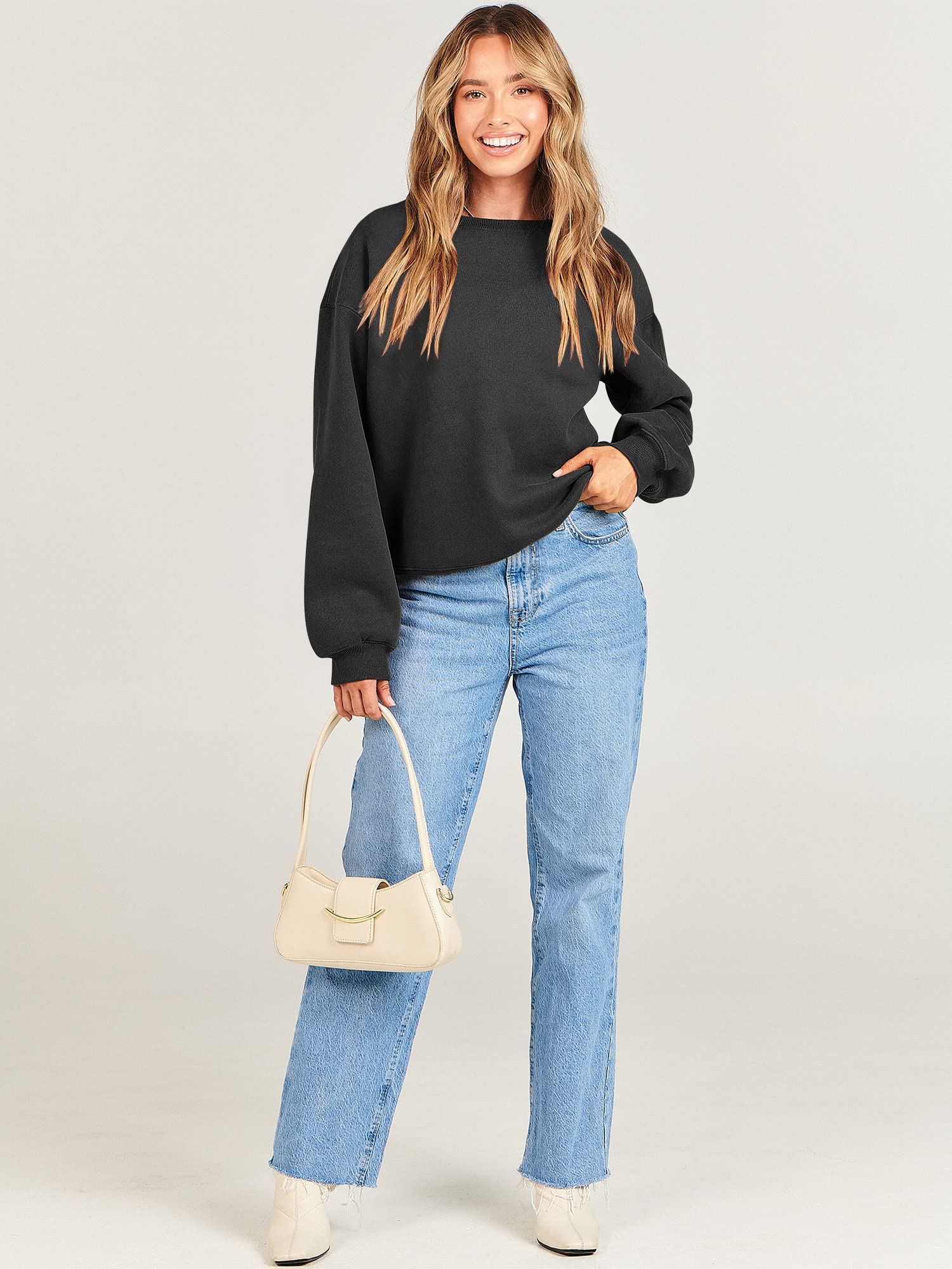 ANRABESS Women's Sweatshirts Hoodies Crewneck Oversized Fleece Pullover Sweaters Cute Top Y2K Teen Girls Preppy Clothes 2024 Black Medium
