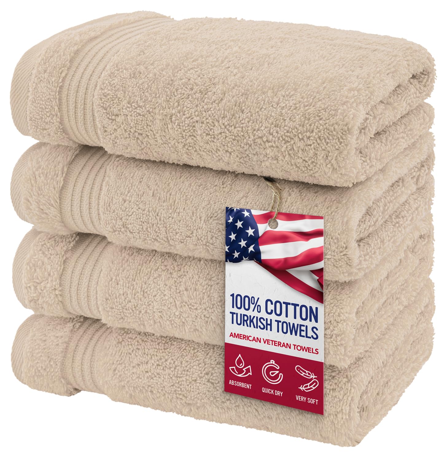 American Veteran Towel, Hand Towels for Bathroom Set of 4, 100% Cotton Turkish Hand Towel Sets Clearance Prime, Soft Drying Hand Face Towels, Beige Hand Towels