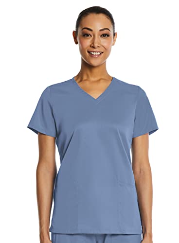 V-Neck Jogger Scrubs for Women Set 7 Pocket 4-Way Stretch Elements EL9935 (Ceil Blue, Medium)