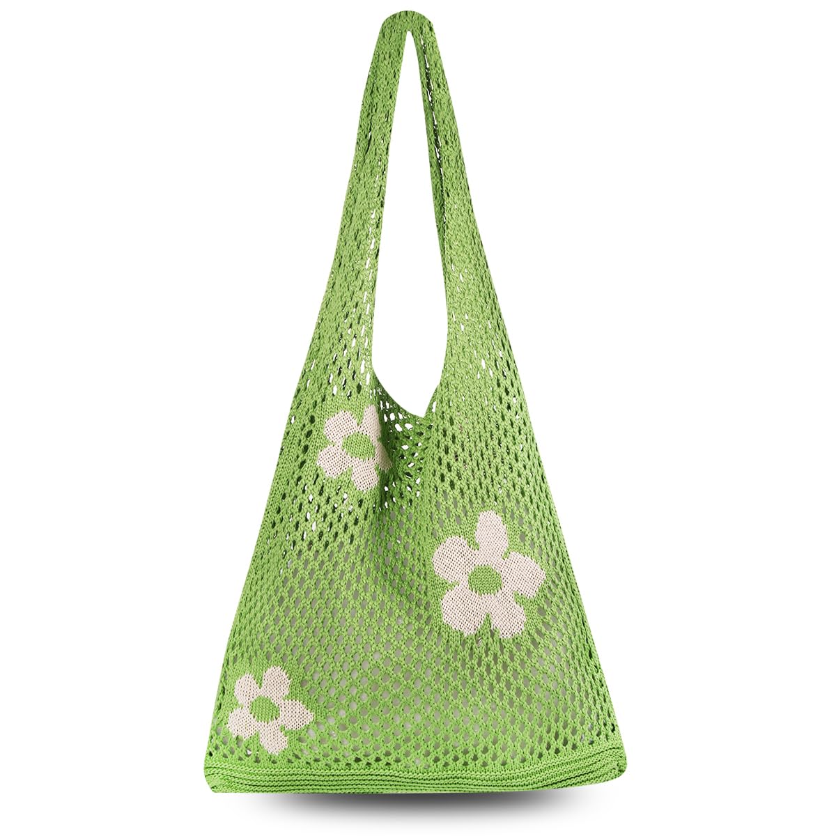 Arcimatto Crochet Tote Bag, Women Summer Aesthetic Mesh Beach Bags, Girls Hobo Bags Y2k Purse Fairy Grunge Accessories (Green Flower)
