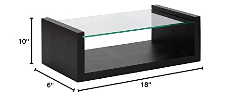 Kate and Laurel Holt Modern Floating Shelf, 18 x 10, Black, Floating Wood Shelf with Tempered Glass Top for Storage and Display
