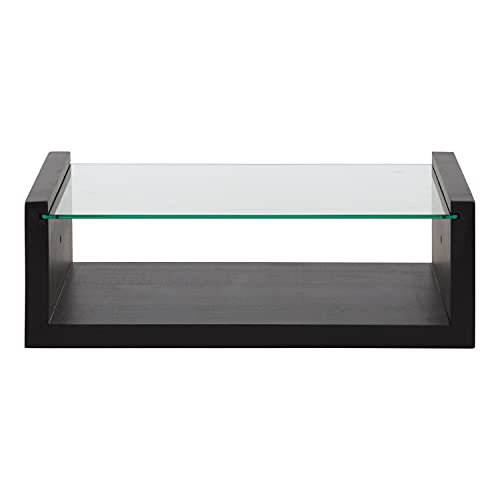Kate and Laurel Holt Modern Floating Shelf, 18 x 10, Black, Floating Wood Shelf with Tempered Glass Top for Storage and Display