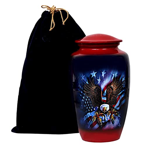 HLC Eagle with USA Flag Cremation Urn for Human Ashes - Adult Funeral Urn Handcrafted - Affordable Urn for Ashes (Adult (200 lbs) – 10.5 x 6 “ , Cremation Urn)