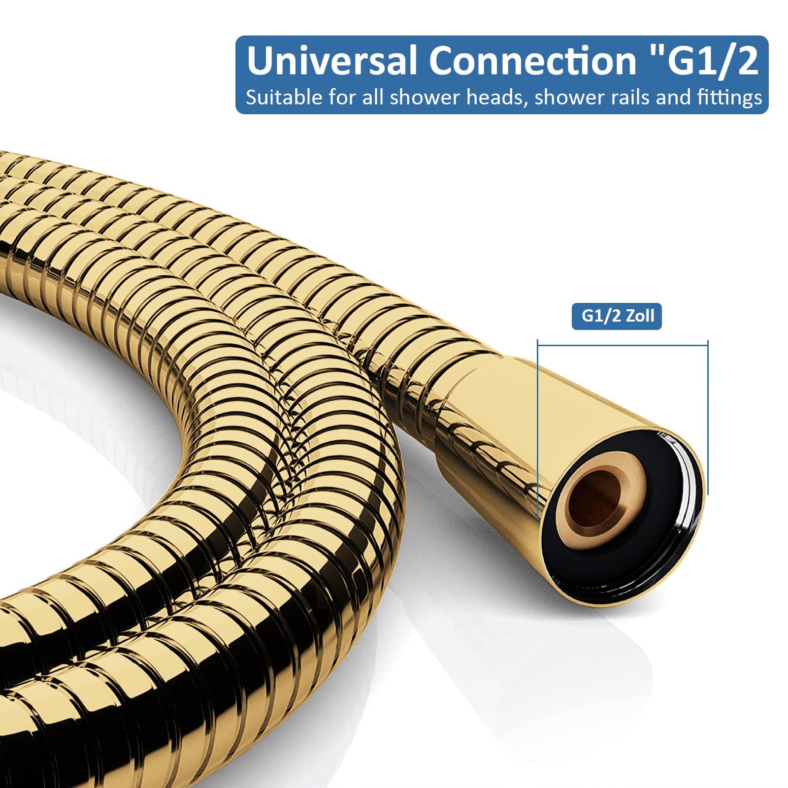 Oupukle Shower Hose Stainless Steel Handheld Shower Head Hose with Brass Insert and Nut - Durable and Flexible (60 Inches, Brushed Gold)