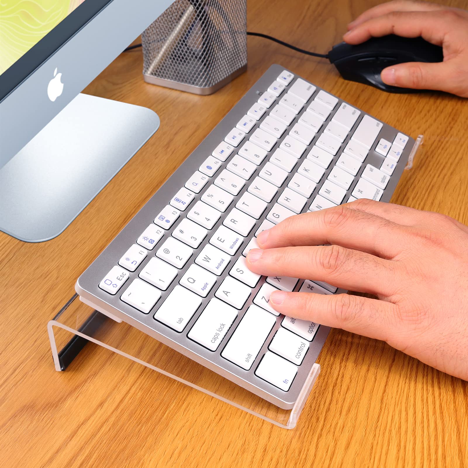 Egchi Small Computer Keyboard Stand, 11.8 x 5.1 Inch- Keyboard Tray for 78 Keys Keyboard, Acrylic Keyboard Riser Lift for Desk, keyboard Holder for Mini Computer Keyboard & Apple Magic Keyboard -Clear