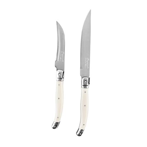 Laguiole 2-Piece Citrus Knife Set – Stainless Steel Fruit Peeler Knife & Garnish Knife – Dishwasher Safe Fruit Knife Set – Luxurious Kitchen Knife Set for Wedding, Parties & More (Faux Ivory)