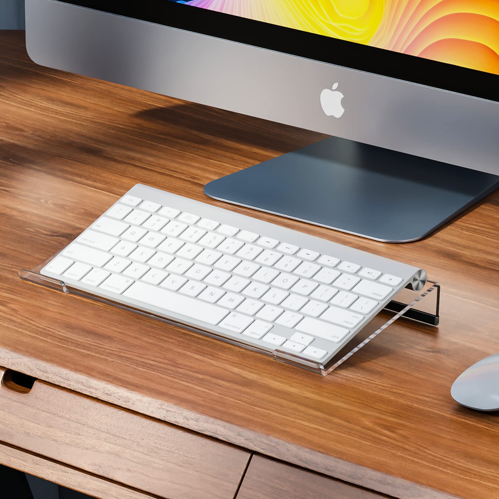 Egchi Small Computer Keyboard Stand, 11.8 x 5.1 Inch- Keyboard Tray for 78 Keys Keyboard, Acrylic Keyboard Riser Lift for Desk, keyboard Holder for Mini Computer Keyboard & Apple Magic Keyboard -Clear