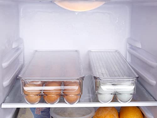 BELWAD 2 Pack Clear Food Grade PET Egg Holder with Lids & Handle,Large Capacity Stackable Fridge Egg Organizer Bin,Fits 14/21 Eggs,Transparent