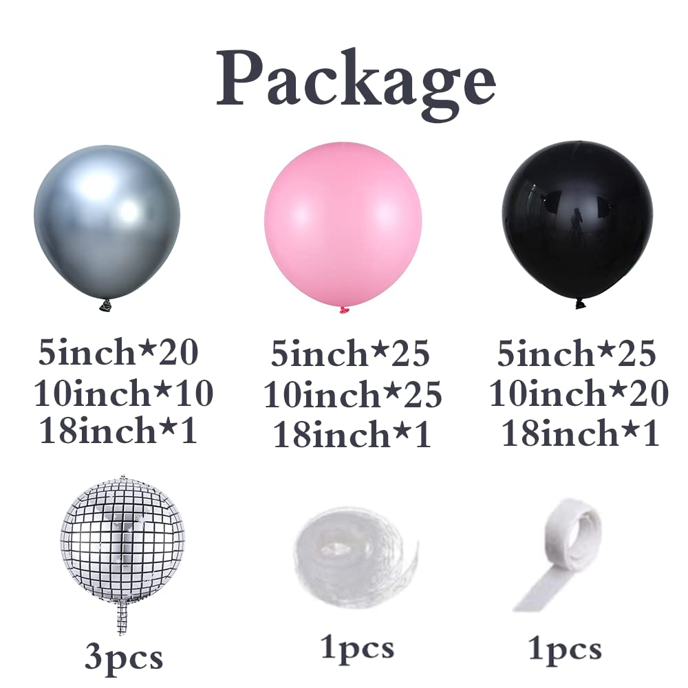 Pink Black Balloon Garland Sliver Pink Black Balloon with 4D Disco Balloon for Baby Shower Birthday Party Wedding Decoration