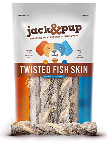 Jack&Pup Fish Skins for Dogs Healthy Dog Treats Small Dogs, Premium Fish Skin Dehydrated Dog Treats for Large Dogs, All Natural Dog Treats for Medium Dogs, Omega 3 Fish Treats for Dogs (18 Pack)
