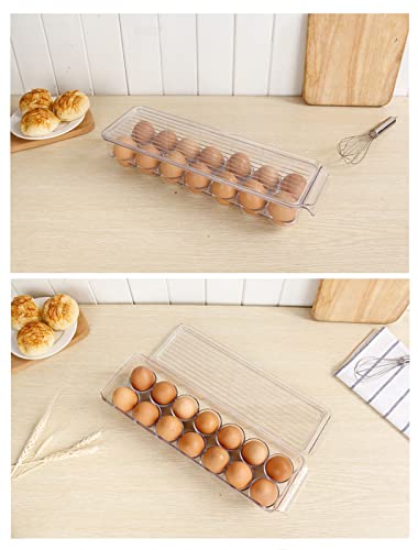 BELWAD 2 Pack Clear Food Grade PET Egg Holder with Lids & Handle,Large Capacity Stackable Fridge Egg Organizer Bin,Fits 14/21 Eggs,Transparent