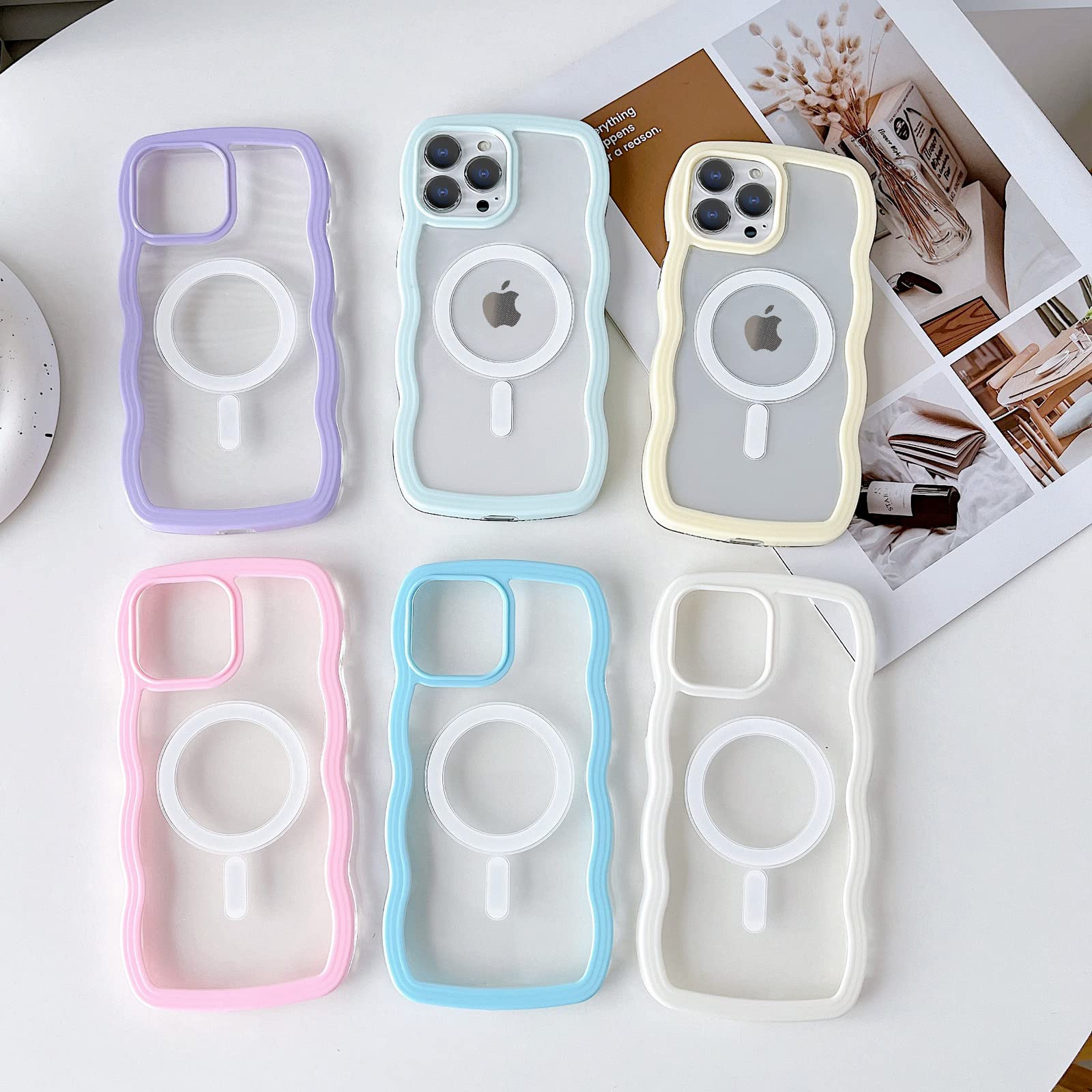 Yeddabox Compatible for iPhone 13 Pro Max Case with Magsafe, Wave Magnetic Phone Case Cute Water Ripple Candy Colors Frame Shockproof for iPhone 13 Pro Max Phone Case for Women 6.7 Inch - Purple
