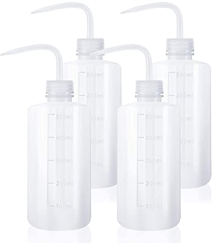 Oubest 4pcs Squeeze Bottles 500ml 16oz Wash Bottle Ldpe Plastic Squirt Water Bottle for Medical Label Tattoo Lash Water Succulent Watering Irrigation -White