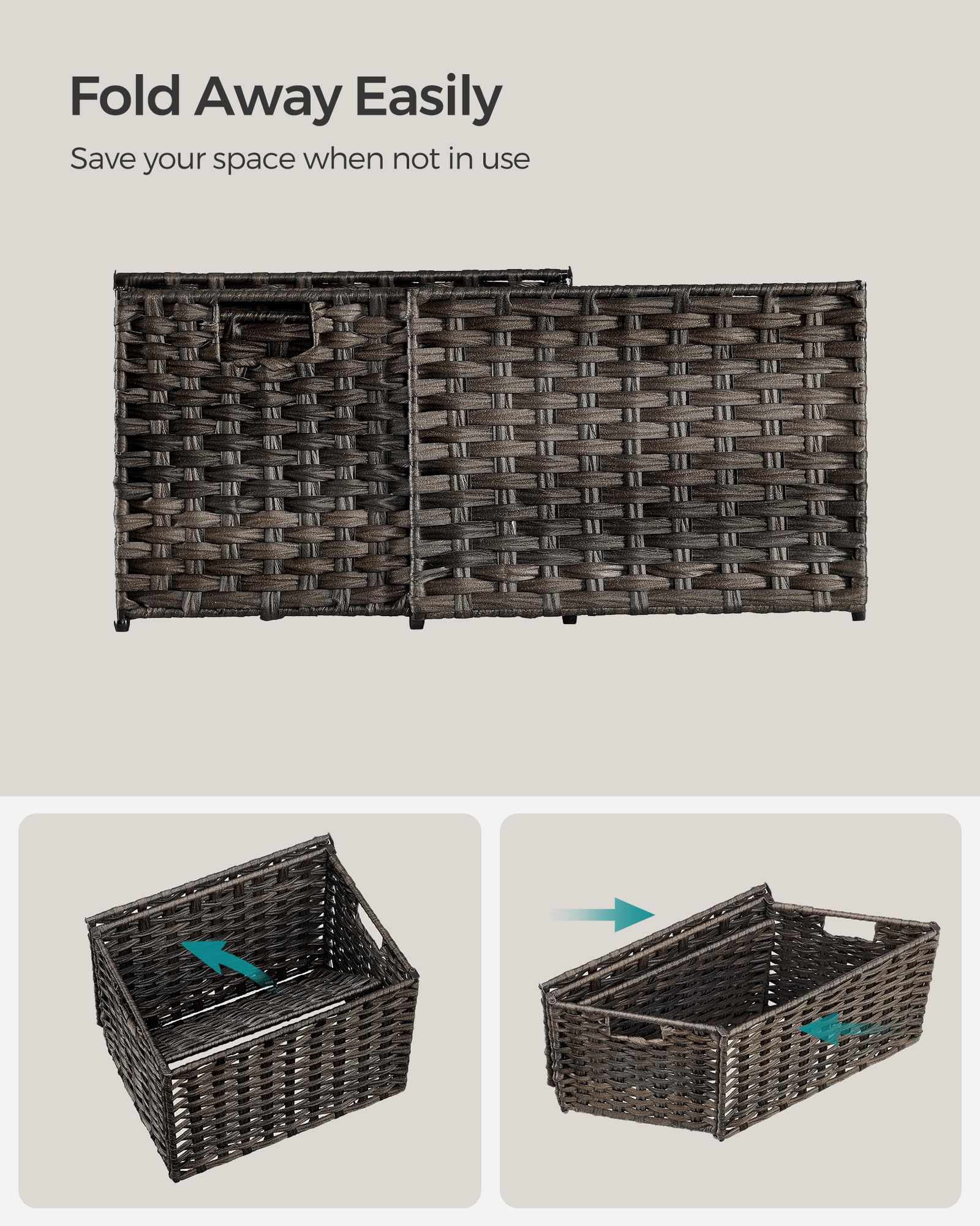 SONGMICS Storage Basket with Lid, 9.2 Gallon (35L) Storage Bin, Woven Blanket Storage Basket with Handles, Foldable, Removable Liner, Metal Frame, for Bedroom, Laundry Room, Brown URST040K01