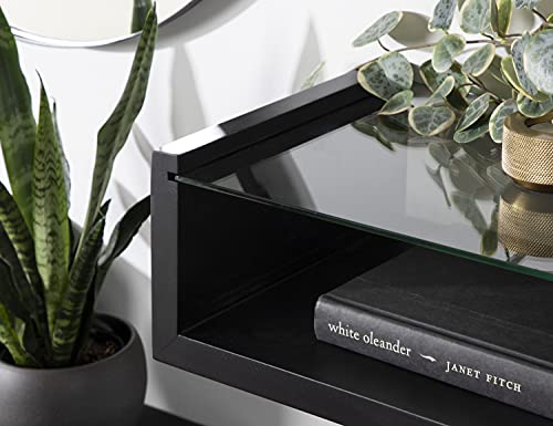 Kate and Laurel Holt Modern Floating Shelf, 18 x 10, Black, Floating Wood Shelf with Tempered Glass Top for Storage and Display