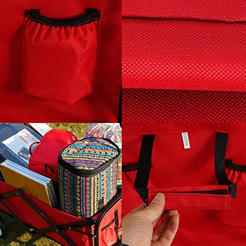 BHVXW Portable Utility Wagon Home Garden Wagon Cart with Storage Basket Folding Cart Camping Cart Outdoor Wagon 4 Wheels Beach Trolley (Color : White-Dinosaur Doodle4)