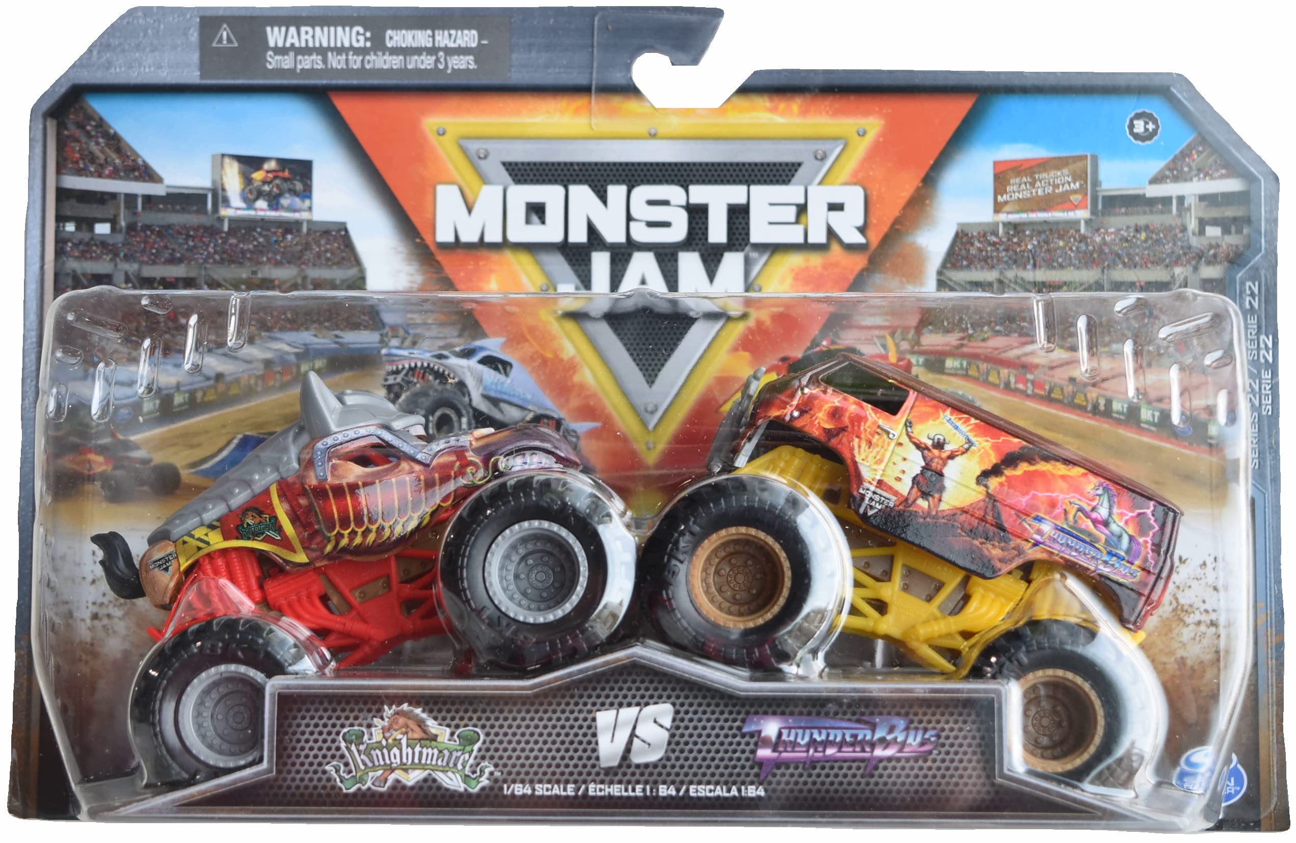 Monster Jam Knightmare Vs Thunder Bus, Series 22 1:64 Scale die cast