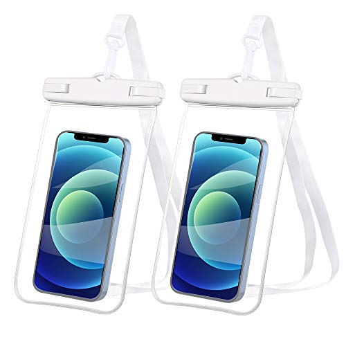 AINOYA Universal Waterproof Case 2 Pack, IPX8 Waterproof Phone Pouch Compatible with iPhone 12 Pro Max/Galaxy s21 Ultra/Pixel 5a /oneplus 9 pro up to 7" (White)
