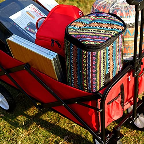 BHVXW Portable Utility Wagon Home Garden Wagon Cart with Storage Basket Folding Cart Camping Cart Outdoor Wagon 4 Wheels Beach Trolley (Color : White-Dinosaur Doodle4)