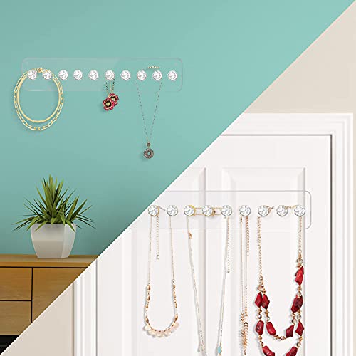 bolimoss Necklace holder, Acrylic Necklace Hanger, Transparent Necklace Organizer,Wall Mounted Jewelry Organizer, Jewelry Hook (2-pack Clear) (Silver)