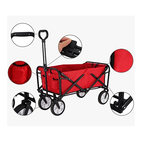 BHVXW Portable Utility Wagon Home Garden Wagon Cart with Storage Basket Folding Cart Camping Cart Outdoor Wagon 4 Wheels Beach Trolley (Color : White-Dinosaur Doodle4)
