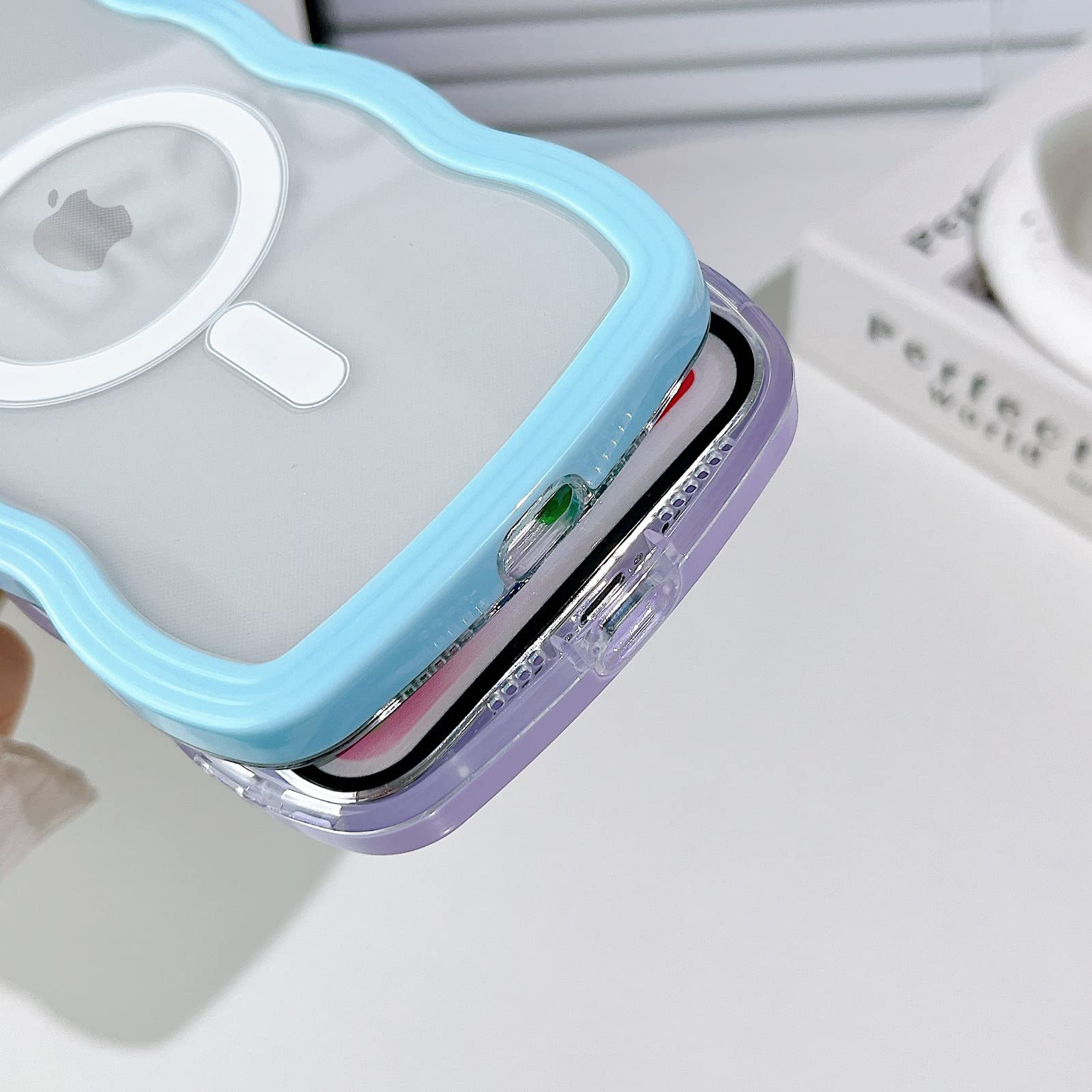 Yeddabox Compatible for iPhone 13 Pro Max Case with Magsafe, Wave Magnetic Phone Case Cute Water Ripple Candy Colors Frame Shockproof for iPhone 13 Pro Max Phone Case for Women 6.7 Inch - Purple