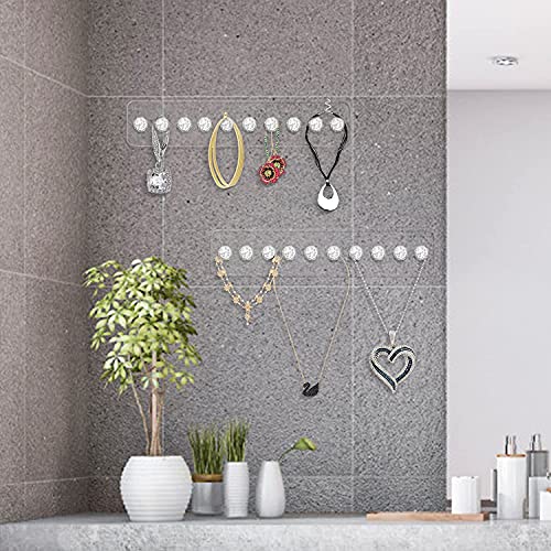 bolimoss Necklace holder, Acrylic Necklace Hanger, Transparent Necklace Organizer,Wall Mounted Jewelry Organizer, Jewelry Hook (2-pack Clear) (Silver)