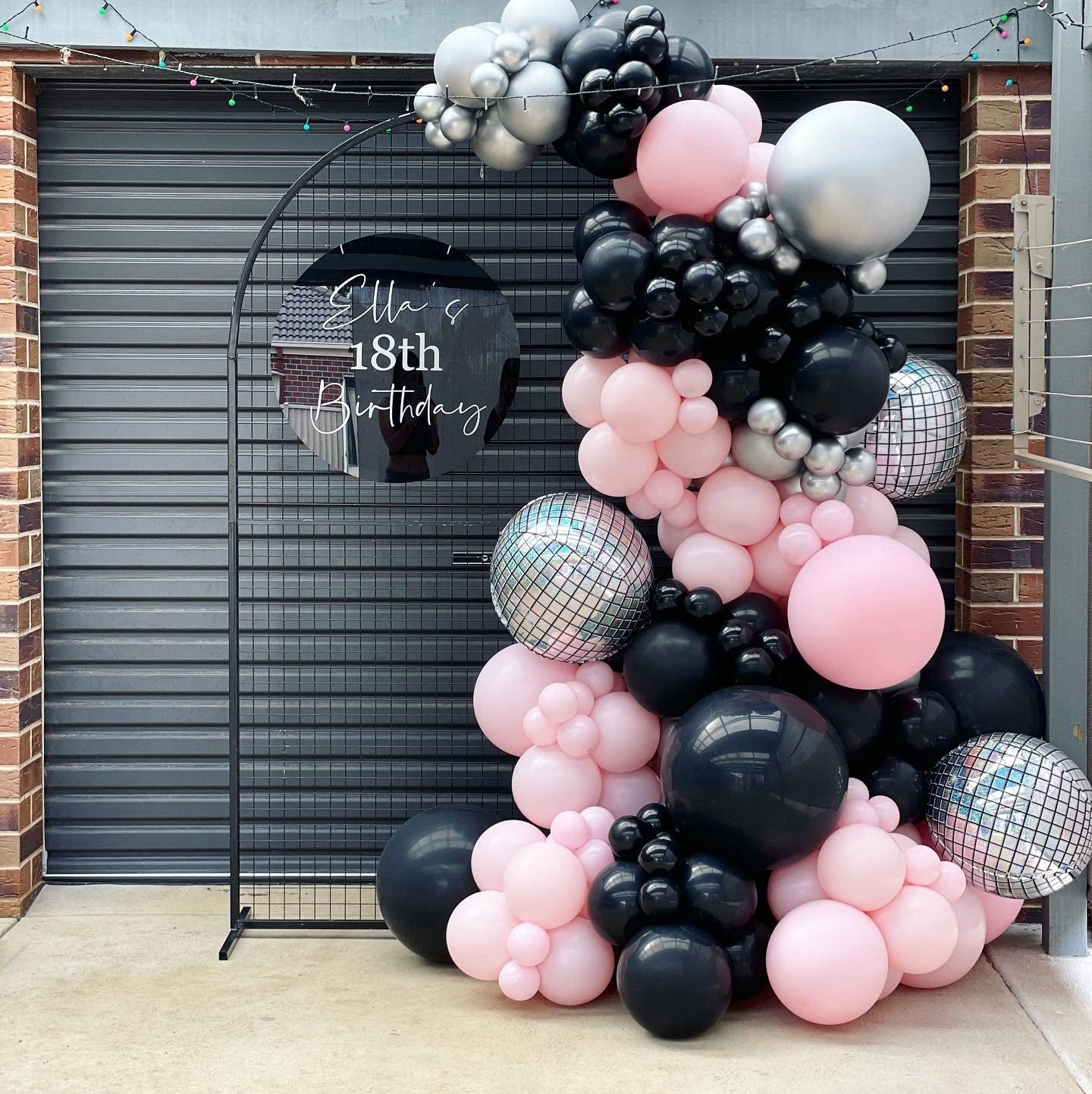 Pink Black Balloon Garland Sliver Pink Black Balloon with 4D Disco Balloon for Baby Shower Birthday Party Wedding Decoration